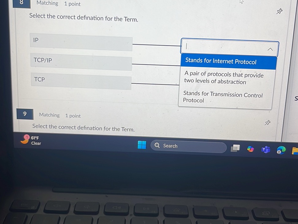 8 Matching 1 point Select the correct | StudyX