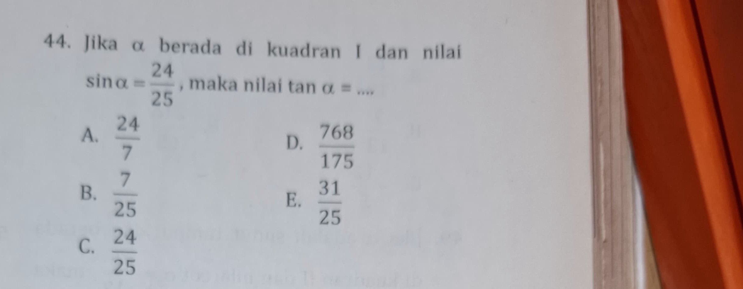 44. Jika \( \) berada di kuadran I dan nilai | StudyX