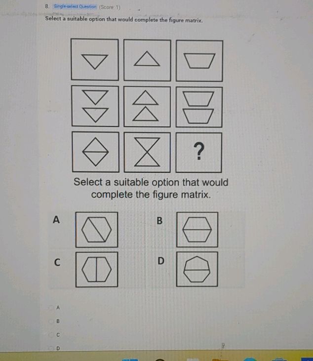 8. Single-select Question (Score: 1) Select | StudyX