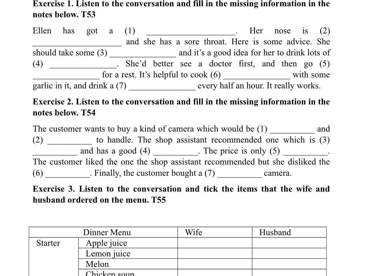 Exercise 1. Listen to the conversation and | StudyX