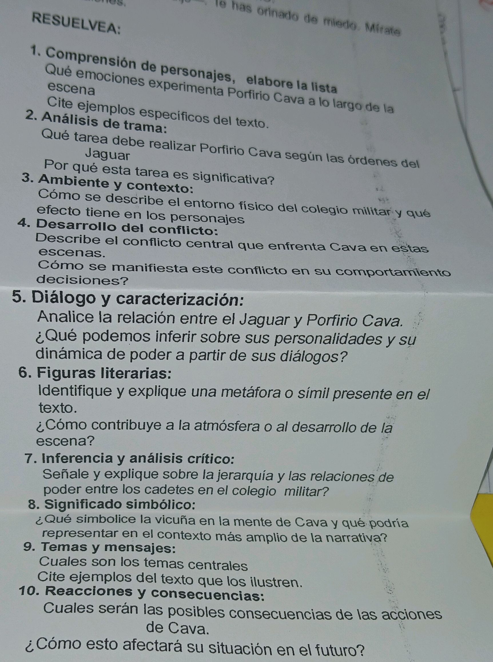 1. Comprensión de personajes, elabore la | StudyX