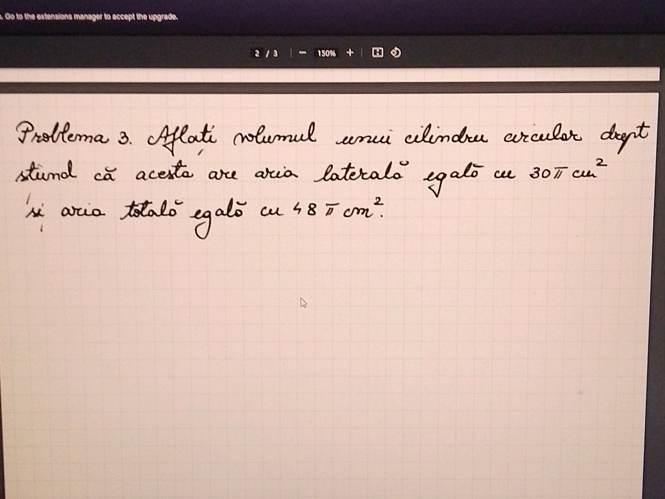 Problema 3. Aflați volumul unui cilindru | StudyX