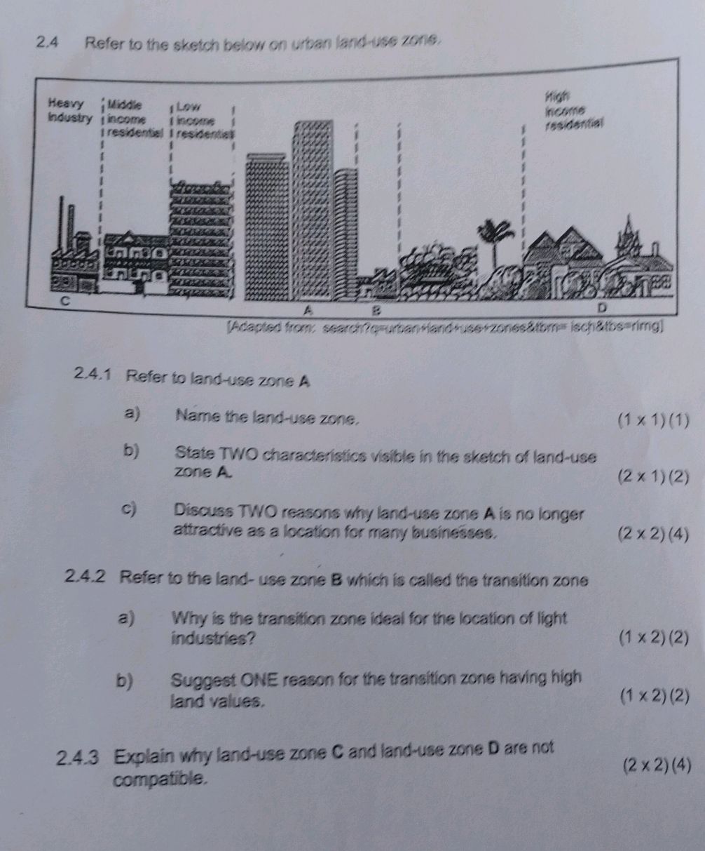 2.4 Refer to the sketch below on urban | StudyX