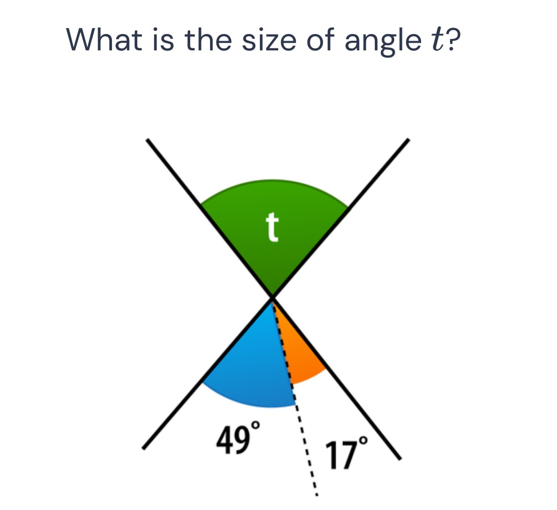 What is the size of angle $t$? In the | StudyX