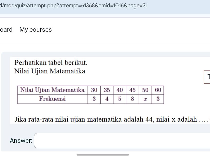 Perhatikan tabel berikut. Nilai Ujian | StudyX