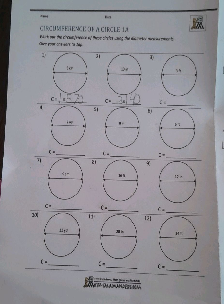 CIRCUMFERENCE OF A CIRCLE 1A Work out the | StudyX