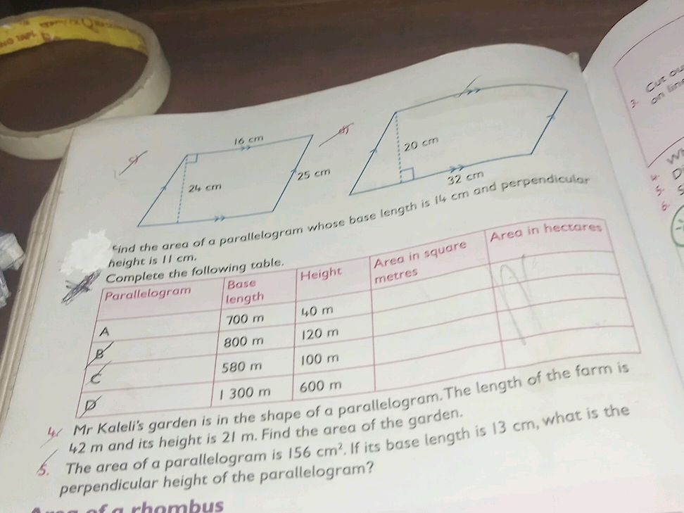 Find the area of a parallelogram whose base | StudyX