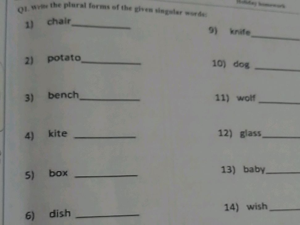Q1. Write the plural forms of the given | StudyX
