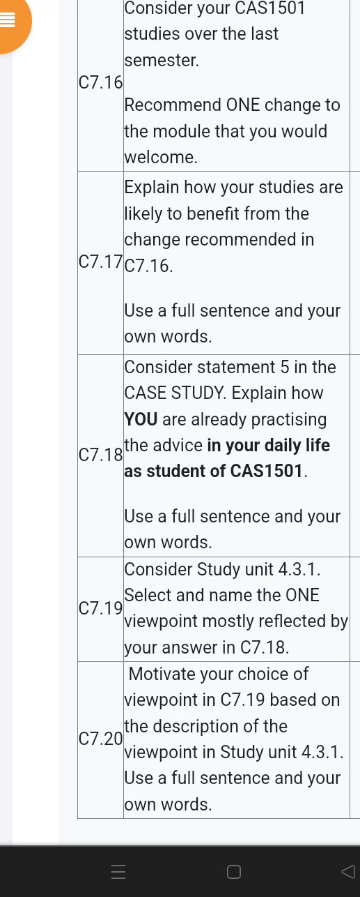Consider your CAS1501 studies over the last | StudyX