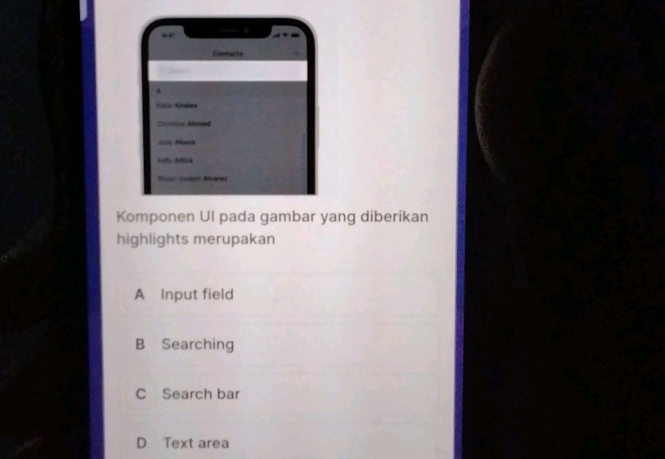 Komponen UI pada gambar yang diberikan | StudyX