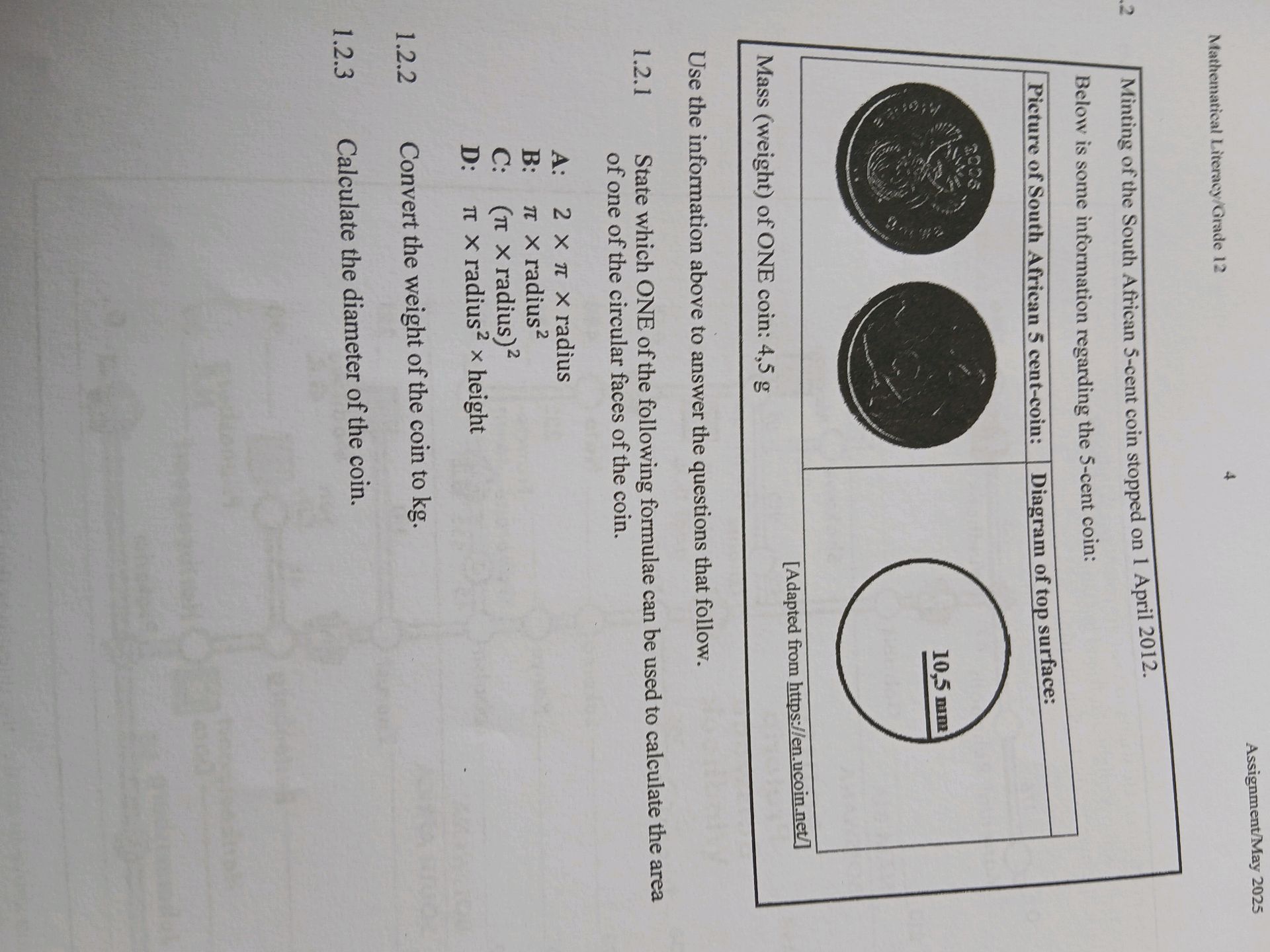 Mass (weight) of ONE coin: 4,5 g Picture of | StudyX