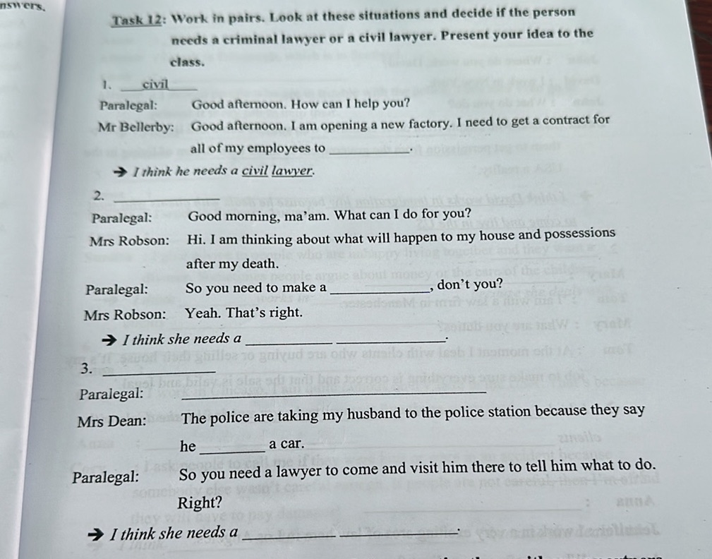 Task 12: Work in pairs. Look at these | StudyX