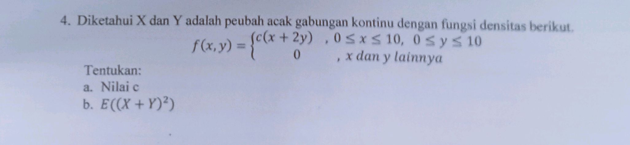 4. Diketahui X dan Y adalah peubah acak | StudyX