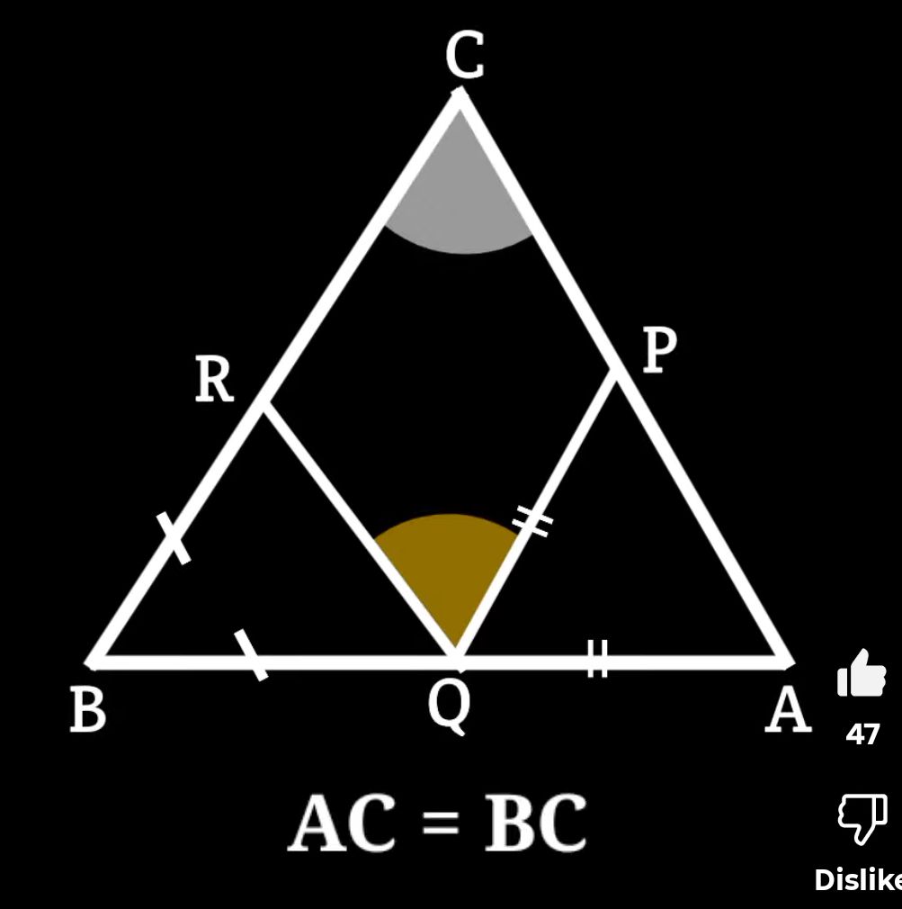 The image shows a triangle ABC with AC = BC. | StudyX