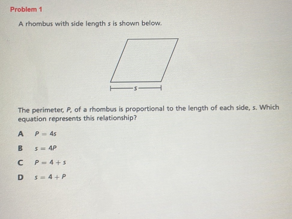 A rhombus with side length *s* is shown | StudyX