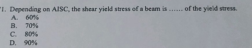 1. Depending on AISC, the shear yield stress | StudyX