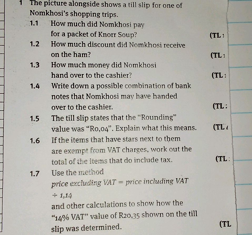 1 The picture alongside shows a till slip | StudyX