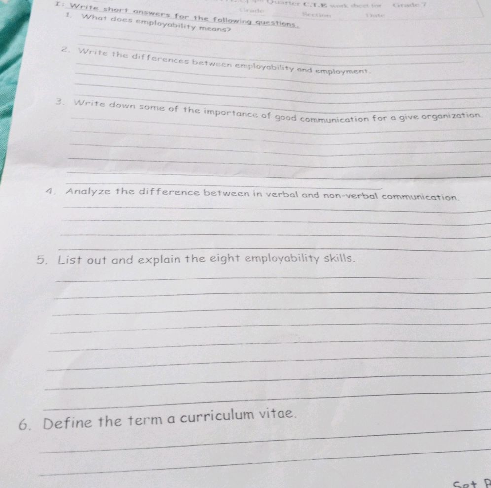 I: Write short answers for the following | StudyX