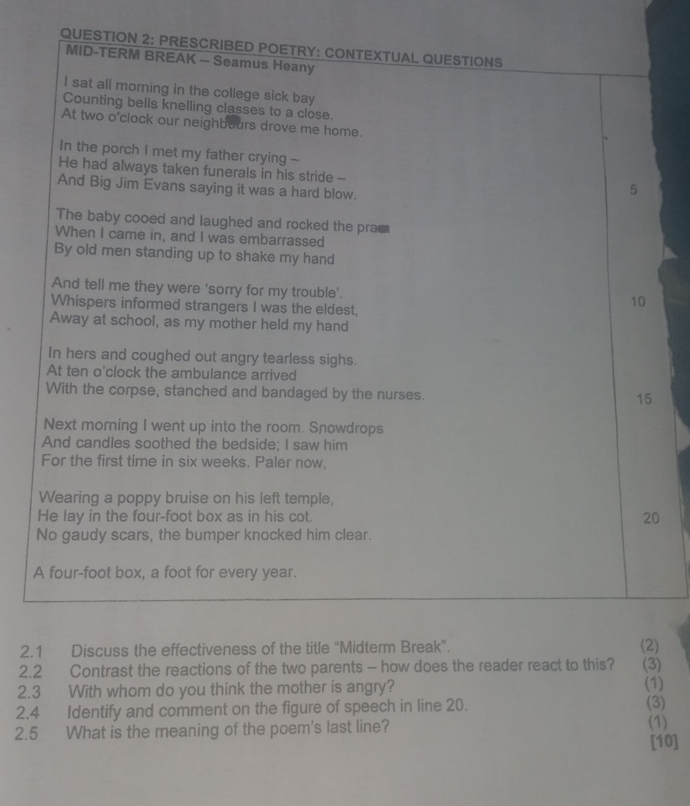 QUESTION 2: PRESCRIBED POETRY: CONTEXTUAL | StudyX