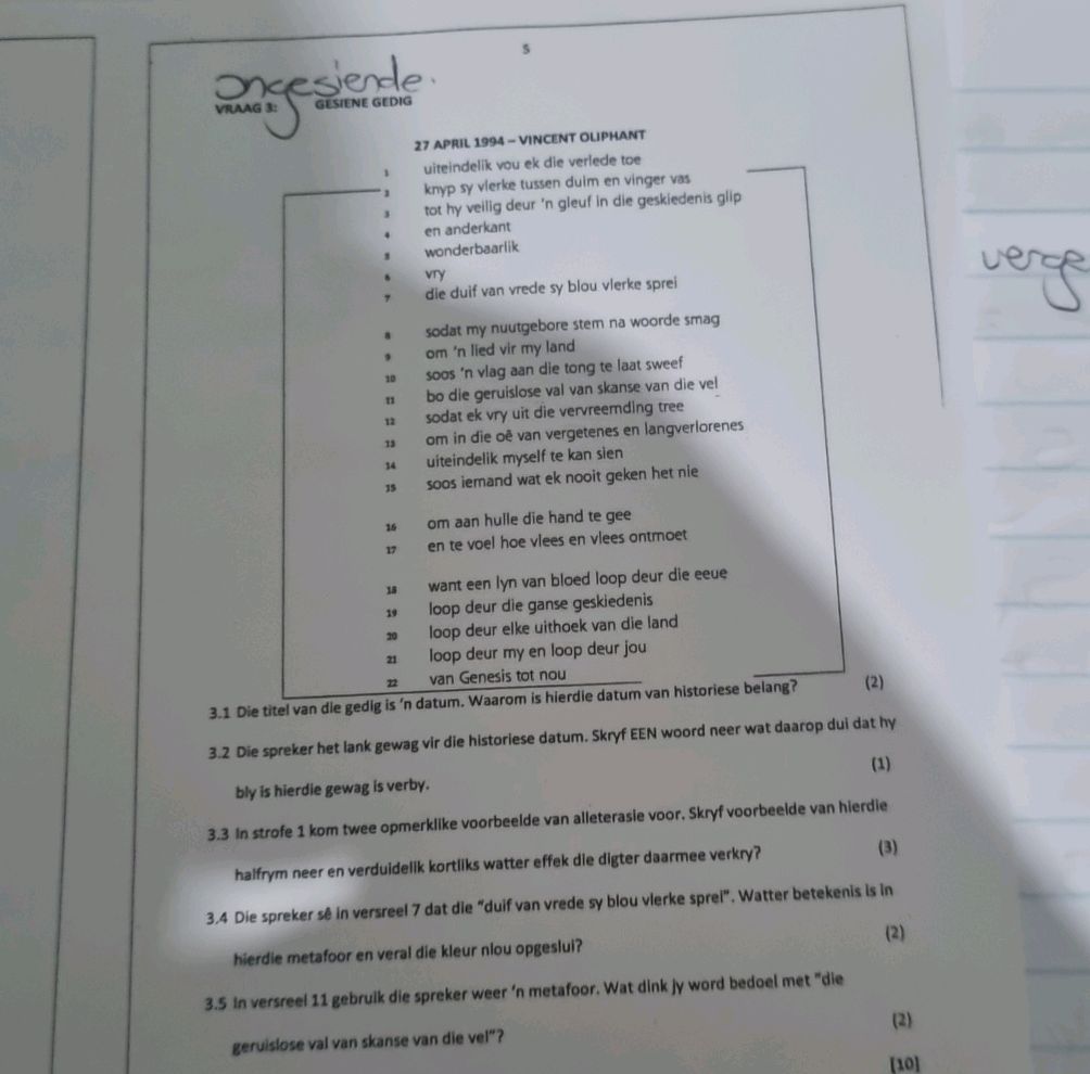 3.1 Die titel van die gedig is 'n datum. | StudyX