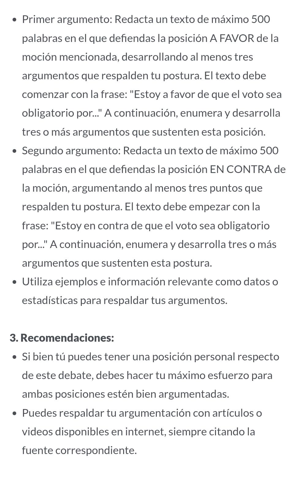 Primer argumento: Redacta un texto de | StudyX