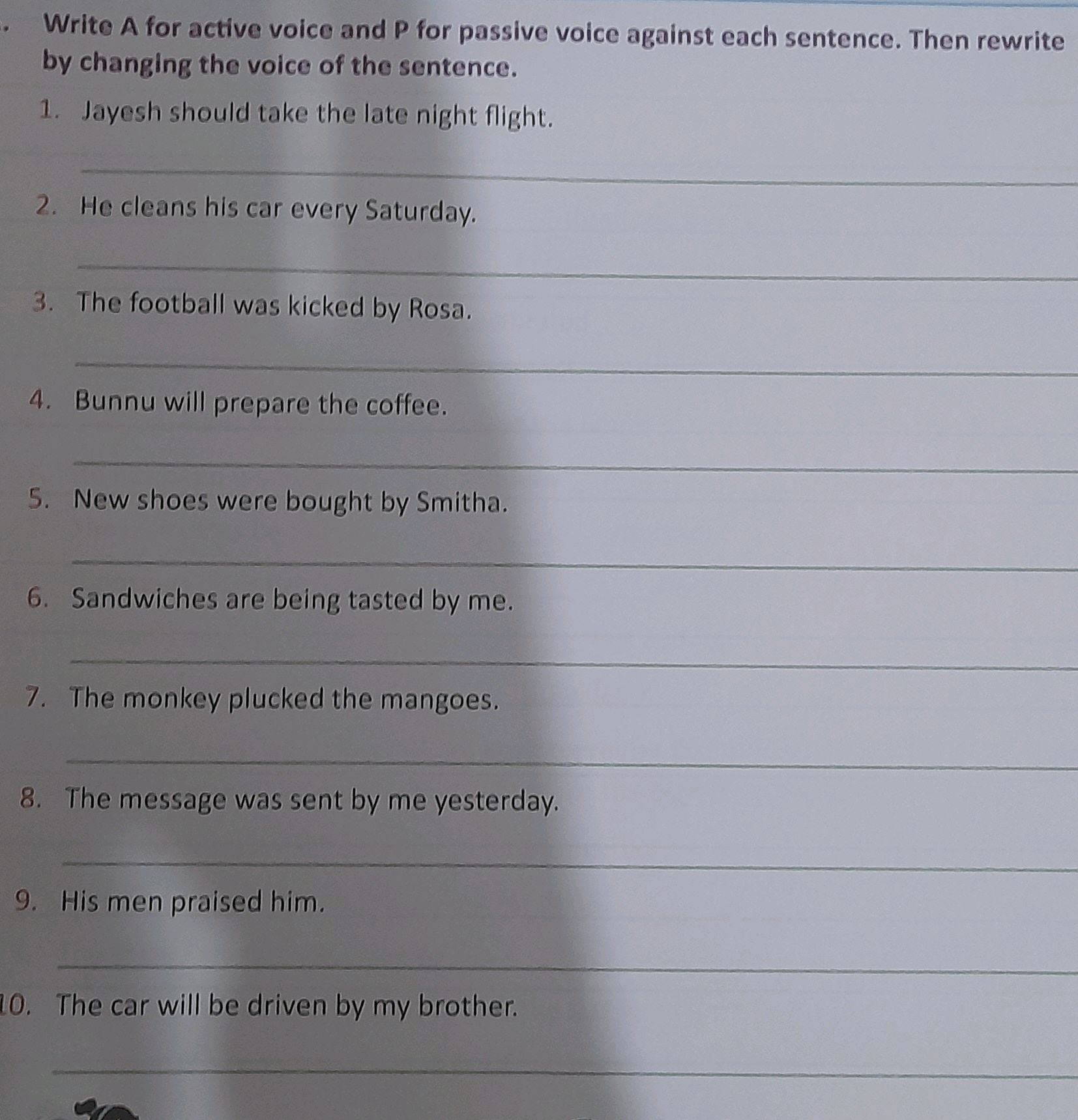 Write A for active voice and P for passive | StudyX