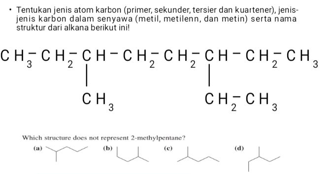Tentukan jenis atom karbon (primer, | StudyX