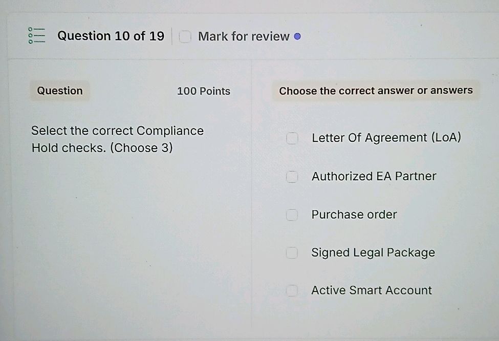 Select the correct Compliance Hold checks.