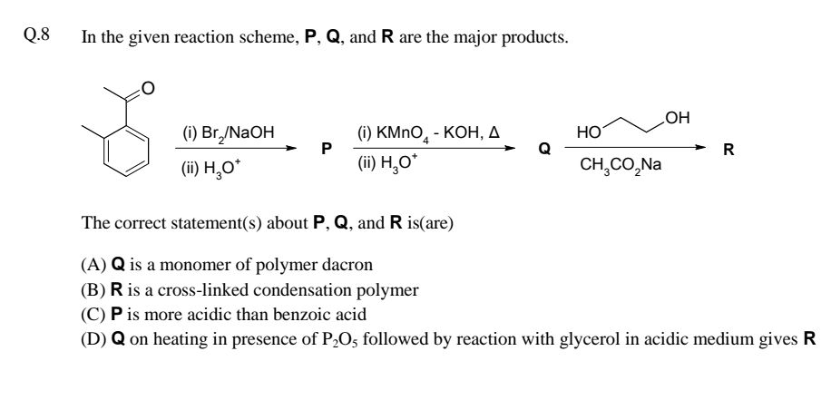 Q. 8 In the given reaction scheme, $ {P}, | StudyX