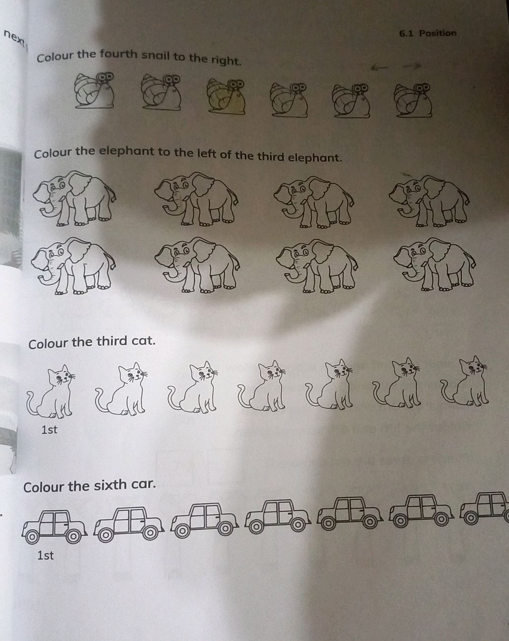 Colour the fourth snail to the right. | StudyX