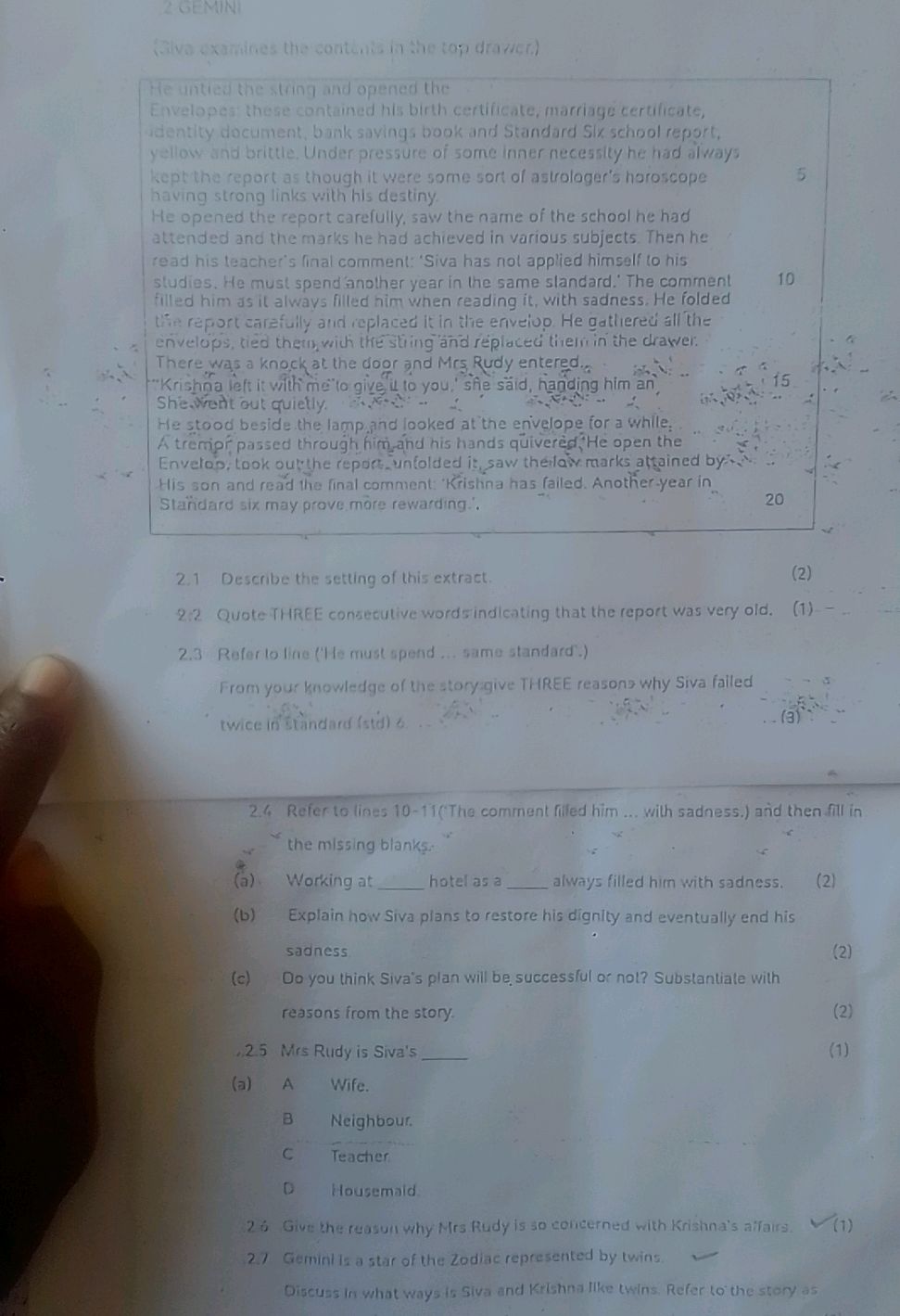 2 GEMINI (Siva examines the contents in the | StudyX