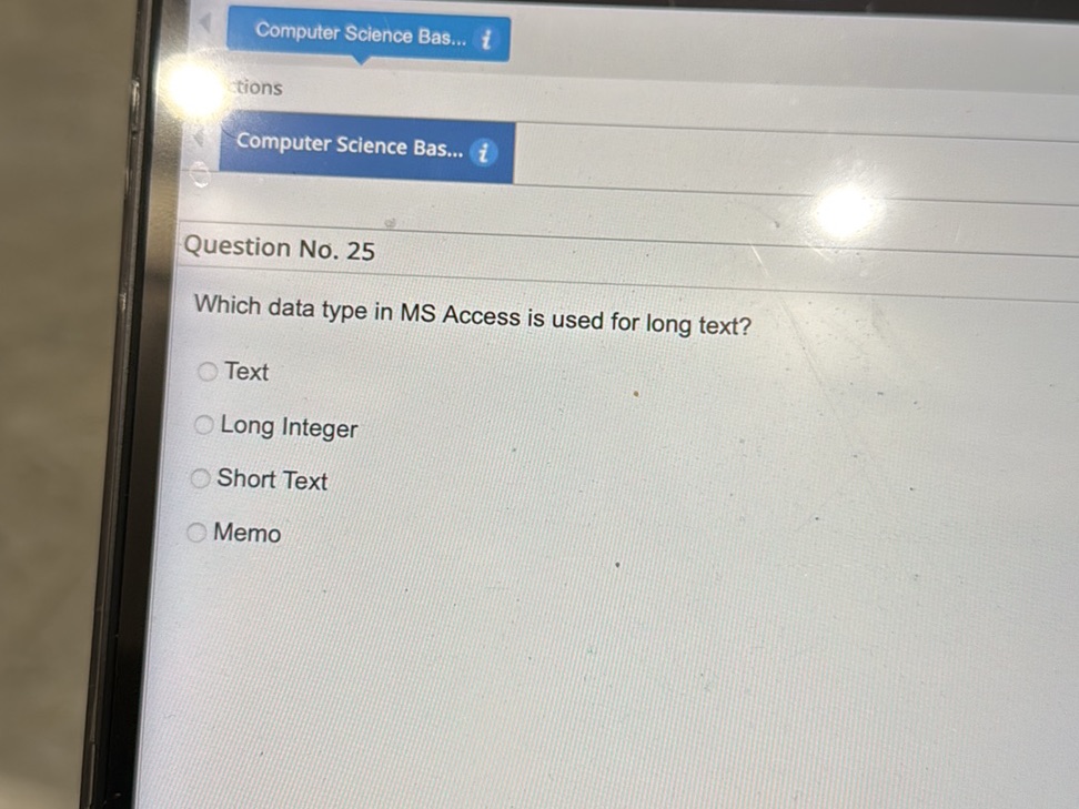 Question No. 25 Which data type in MS | StudyX