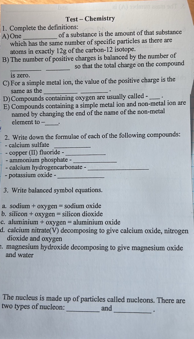 1. Complete the definitions: A) One ______ | StudyX