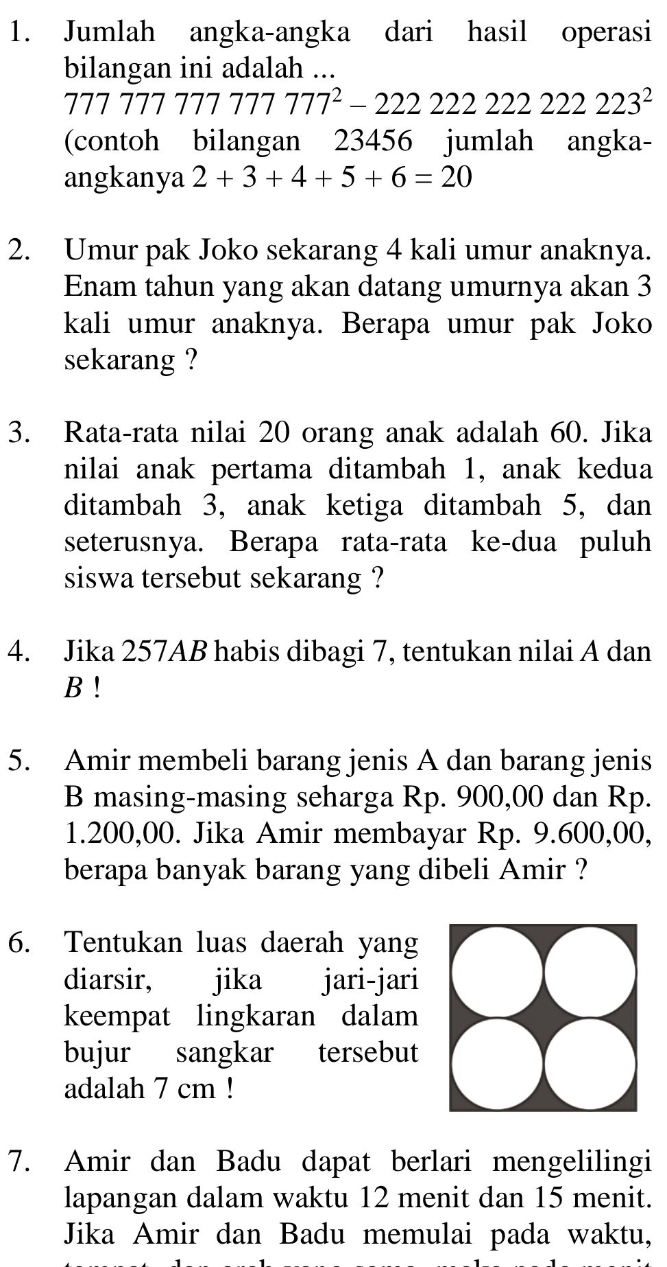 1. Jumlah angka-angka dari hasil operasi | StudyX