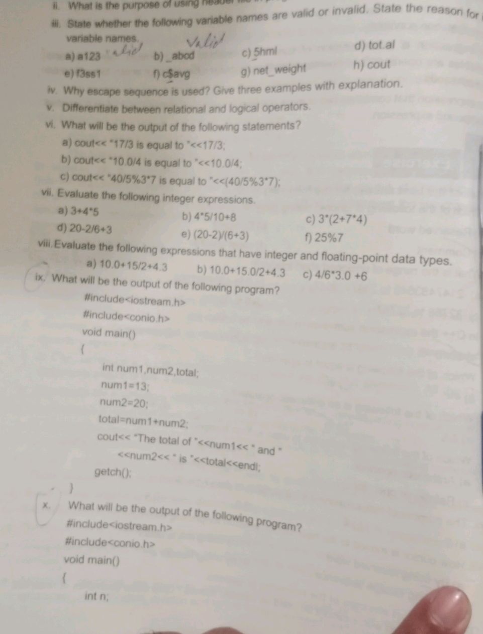 iii. State whether the following variable | StudyX