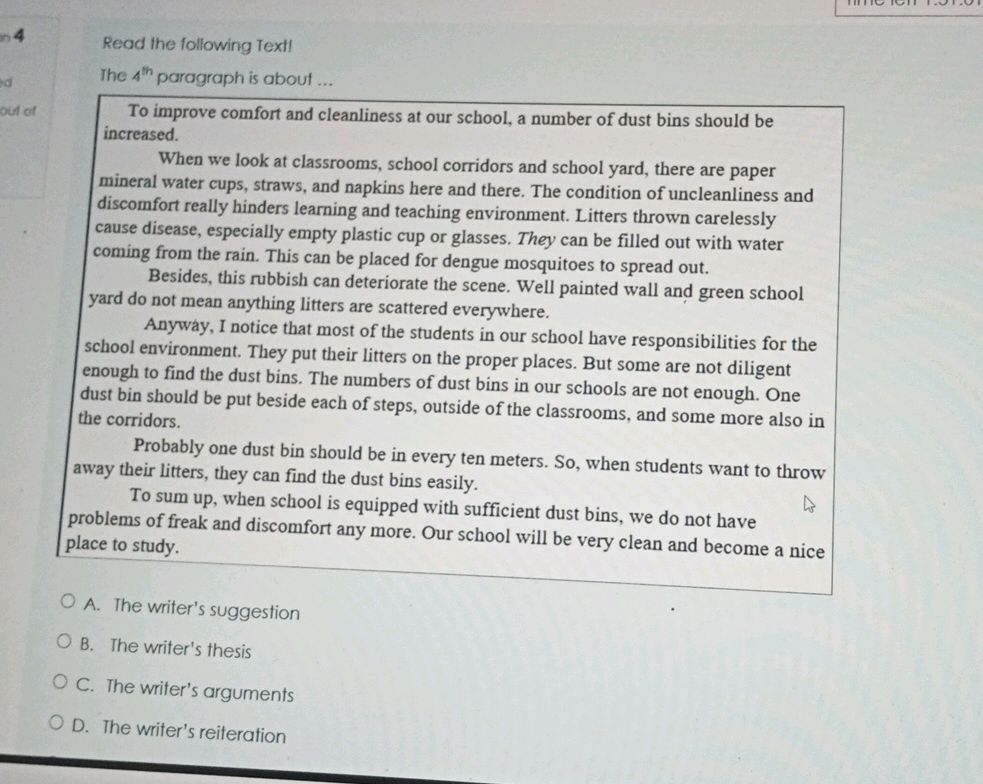 Read the following Text! The 4th paragraph | StudyX