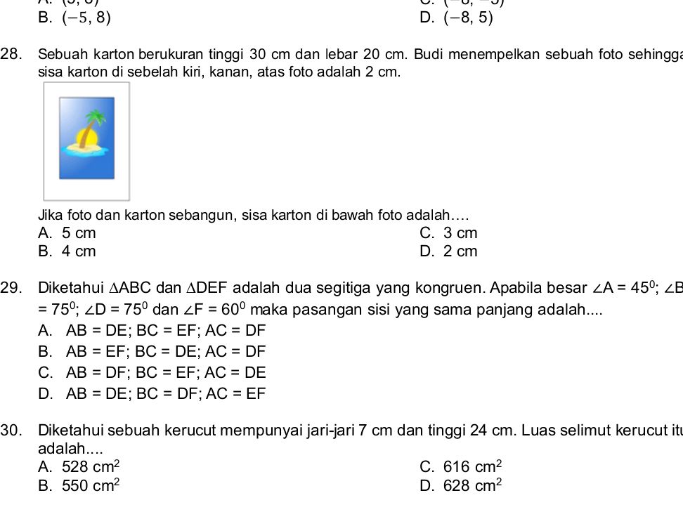 28. Sebuah karton berukuran tinggi 30 cm dan | StudyX