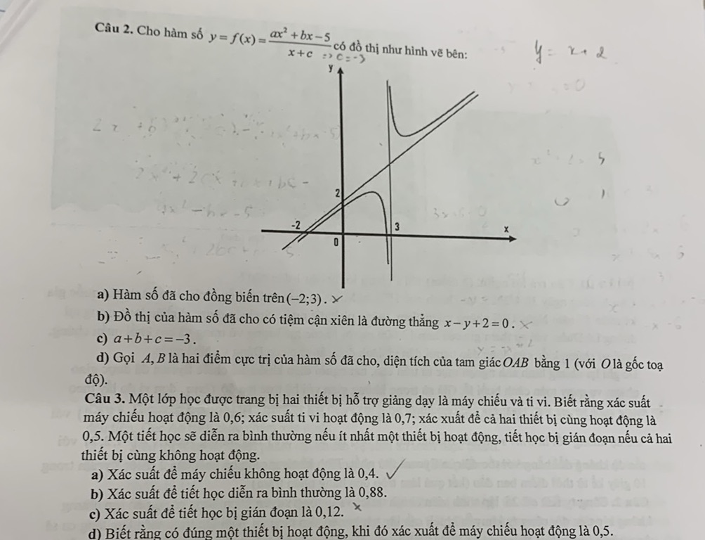 Câu 2. Cho hàm số $y = f(x) = {ax^2 + bx - | StudyX