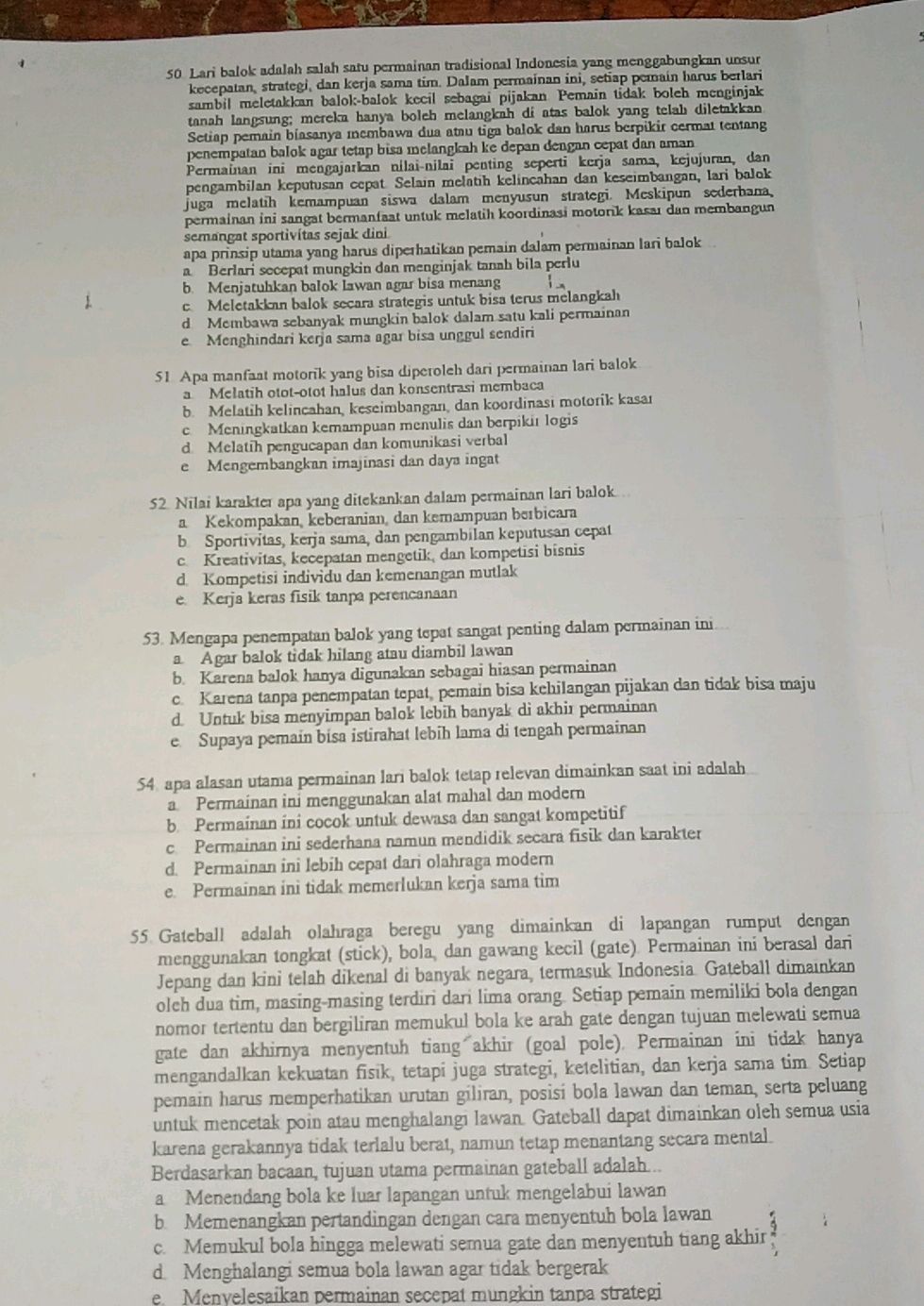 50. Lari balok adalah salah satu permainan | StudyX