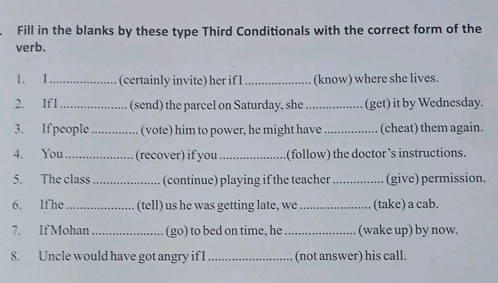 Fill in the blanks by these type Third | StudyX