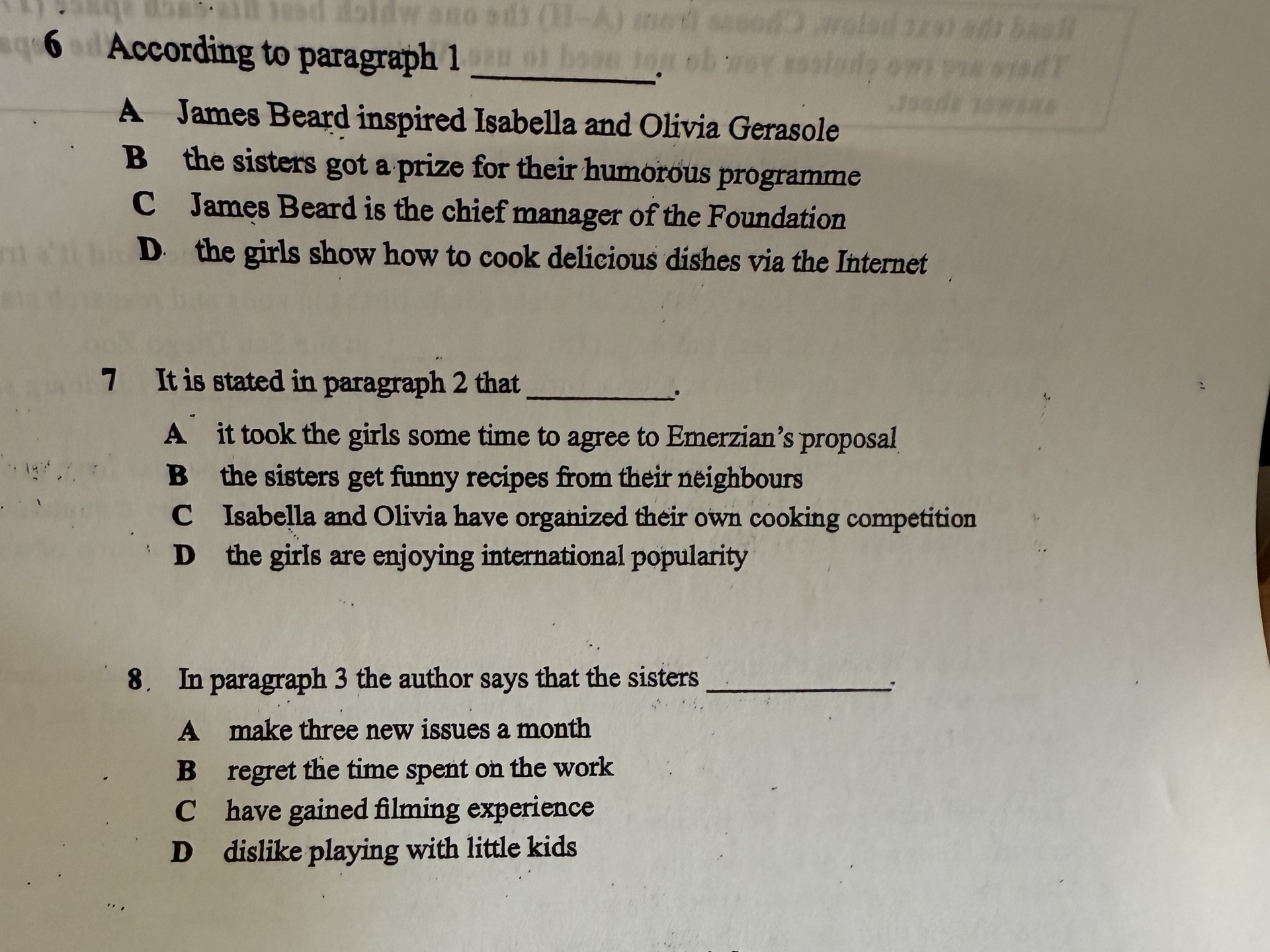6. According to paragraph 1 A. James Beard | StudyX