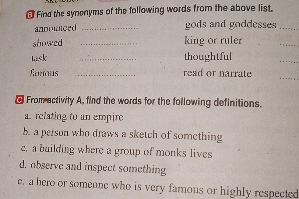 B Find the synonyms of the following words | StudyX