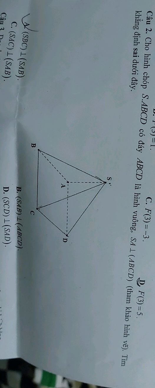 Câu 2. Cho hình chóp S.ABCD có đáy ABCD là | StudyX