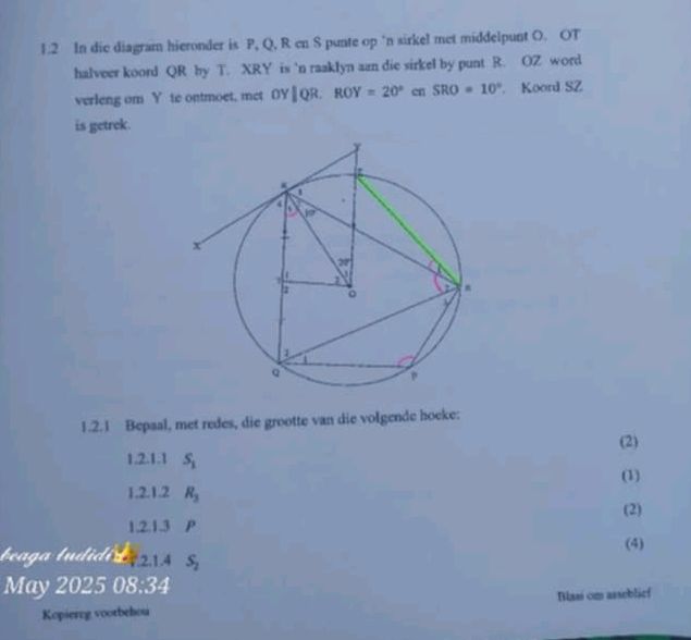 1. 2 In die diagram hieronder is P, Q, R en | StudyX