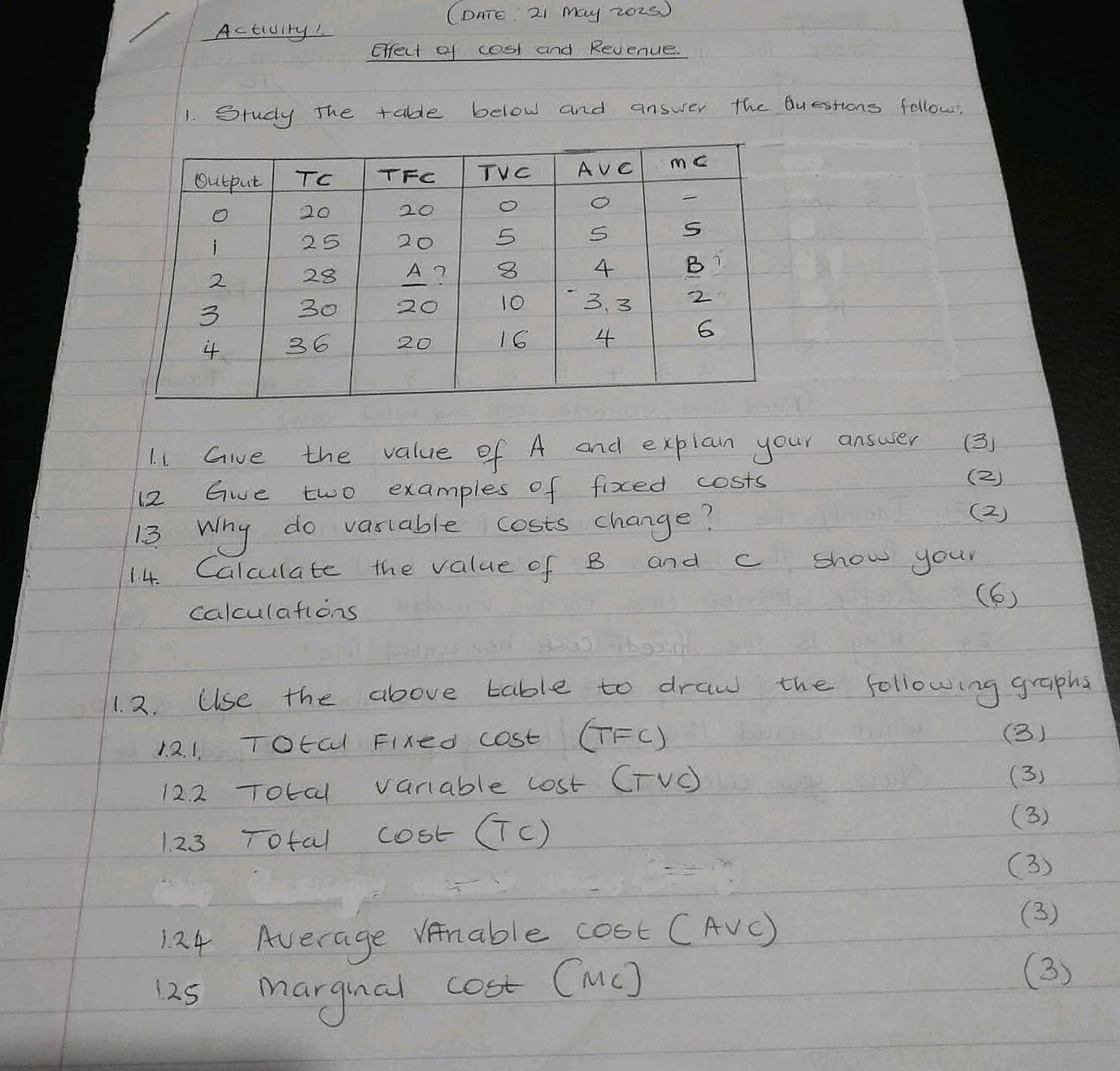 1. Study the table below and answer the | StudyX