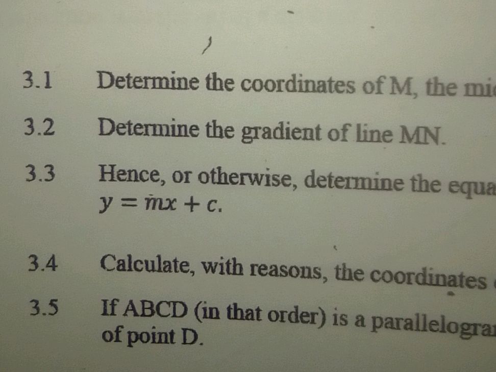 3.1 Determine the coordinates of M, the mi | StudyX