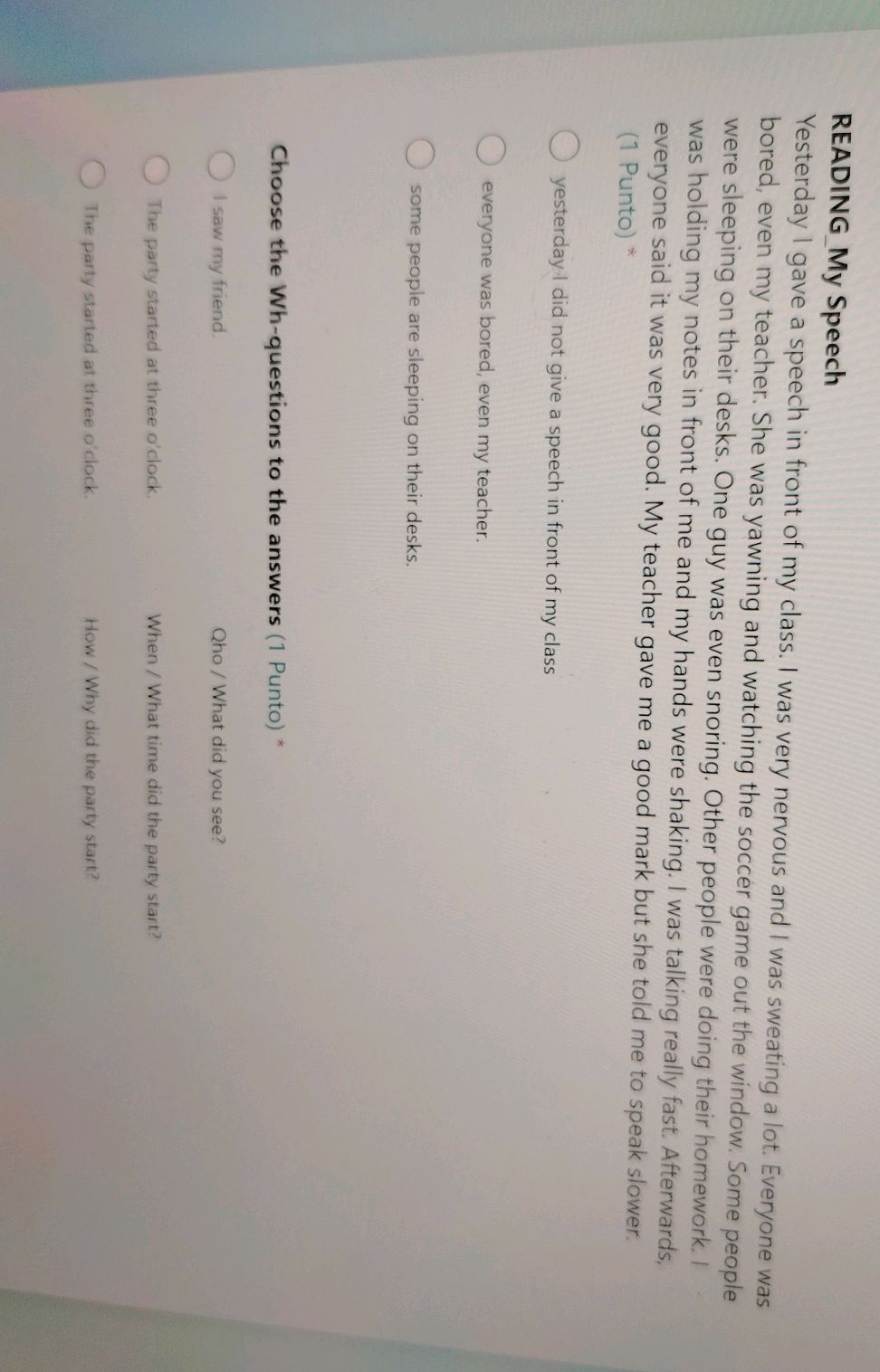 Choose the Wh-questions to the answers (1 | StudyX