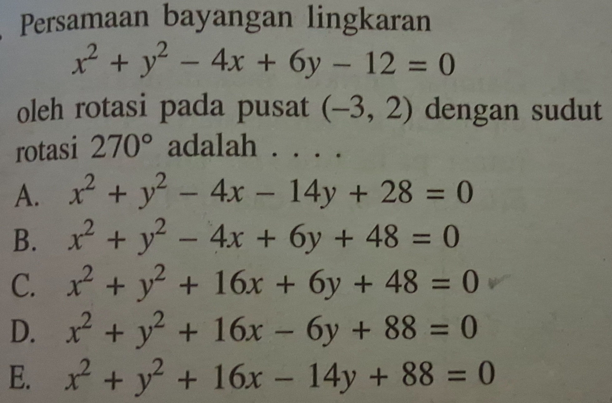 Persamaan bayangan lingkaran $x^2 + y^2 - | StudyX