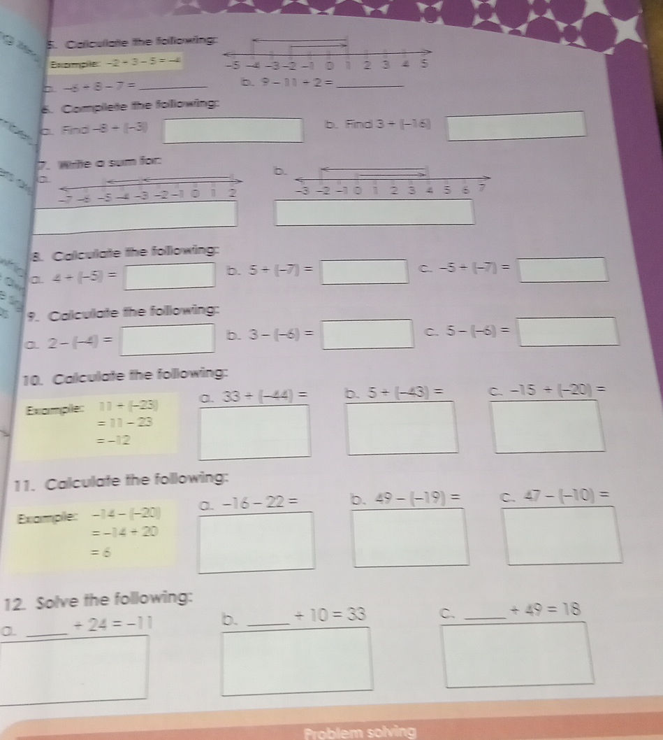5. Calculate the following: -6 + 8 - 7 = | StudyX