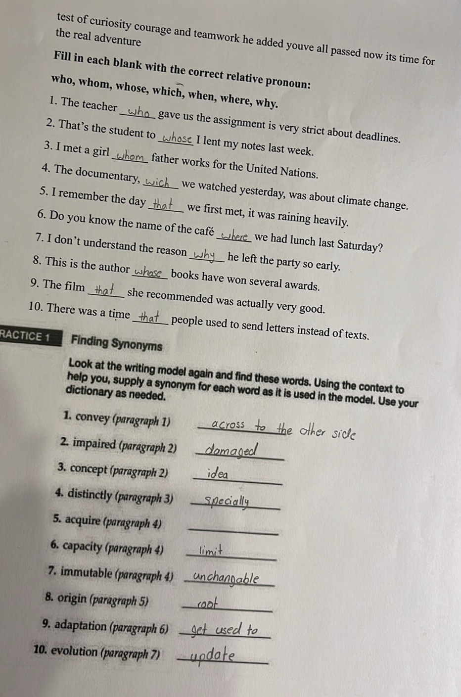 Fill in each blank with the correct relative | StudyX